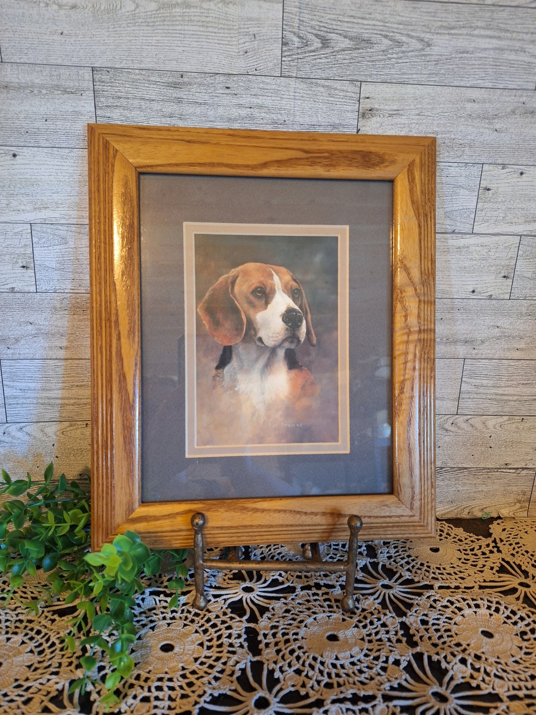 Vntg. Beagle / Dog Picture in Wood Frame, Cottage Core, Wall Decor ...