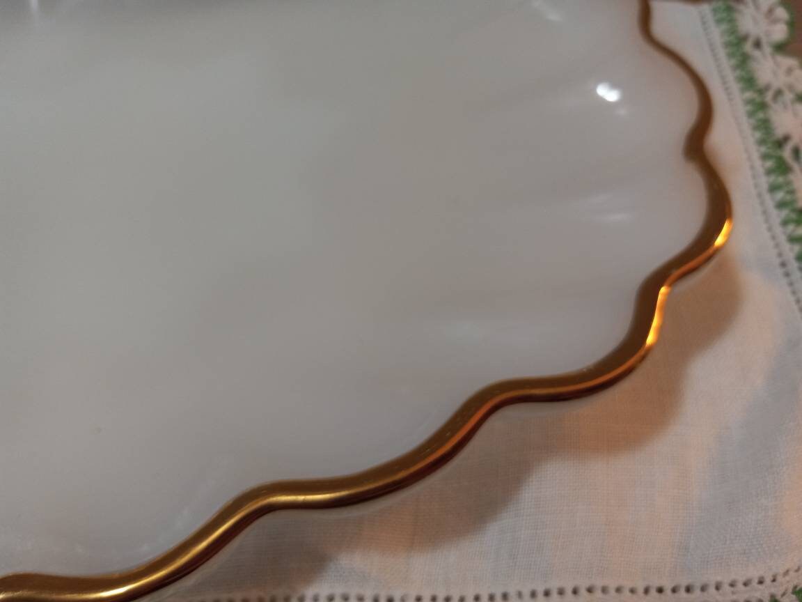 Set of Vintage Milk Glass Rectangle Luncheon Plates With Cups, Garden ...