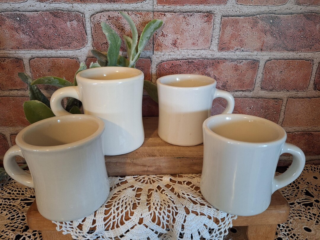 Set of 4 off White Chunky Ironstone Restaurant Ware Mugs, Vintage Mugs ...