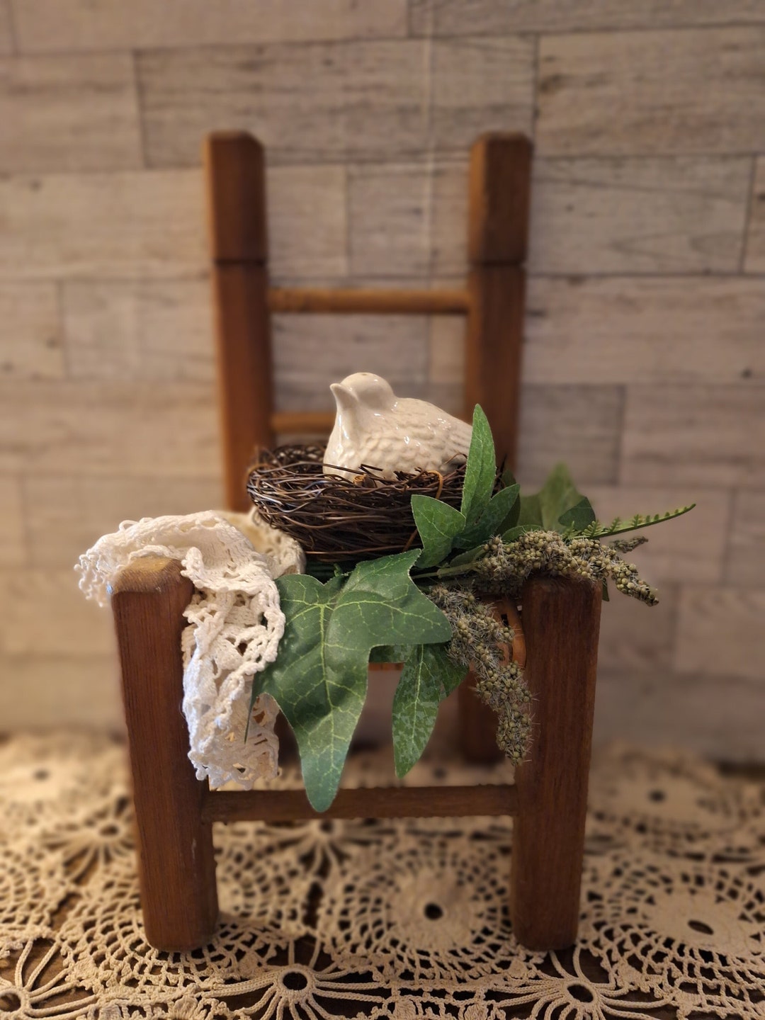 Vintage Ladder Back Doll Chair, Plant Stand, Cottage Core. Minature ...