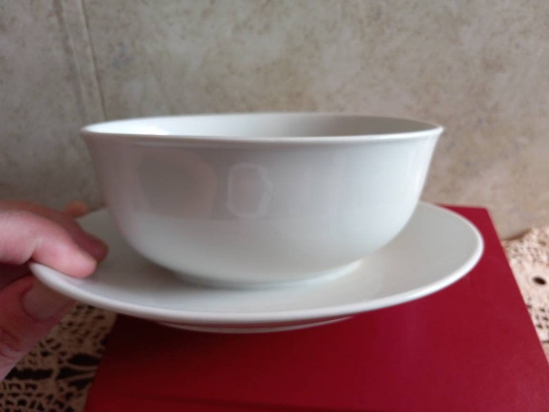 Vintage German All White Gravy Bowl With Attached Plate - Etsy