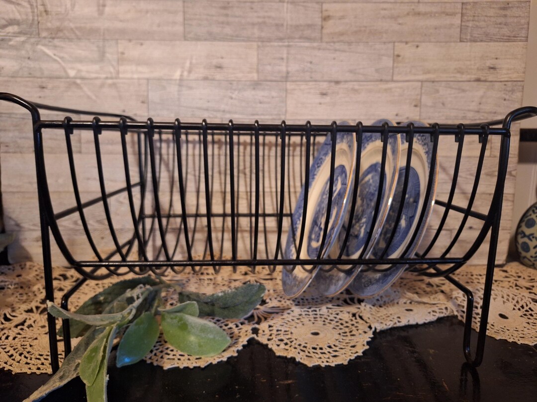 Vntg. French Black Wrought Iron Dish Rack, Cup Rack, Drying Rack ...