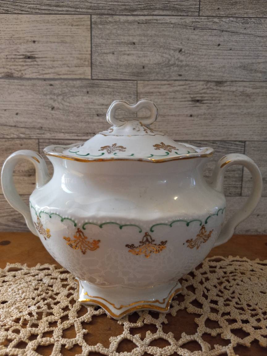 Vintage KT&K Semi Vitreous Porcelain Sugar Bowl With Lid, Antique China, Tablescape, Coffee Bar ...