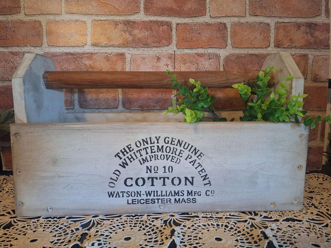 Vntg. Stenciled Wood Crate / Tool Box With Handle, Wood Caddy, Cottage ...