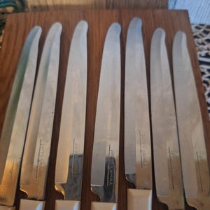 Vintg. Tupperware Knife Set in Wood Holder, Steak Knives, Silverware ...