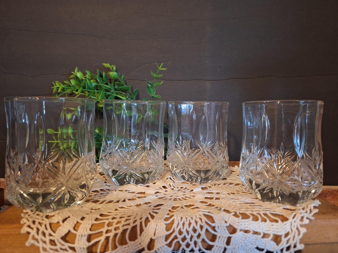 Set of 4 Vintg Clear Glass / Crystal Rocks Glasses, Bar Decor, Bar Cart ...