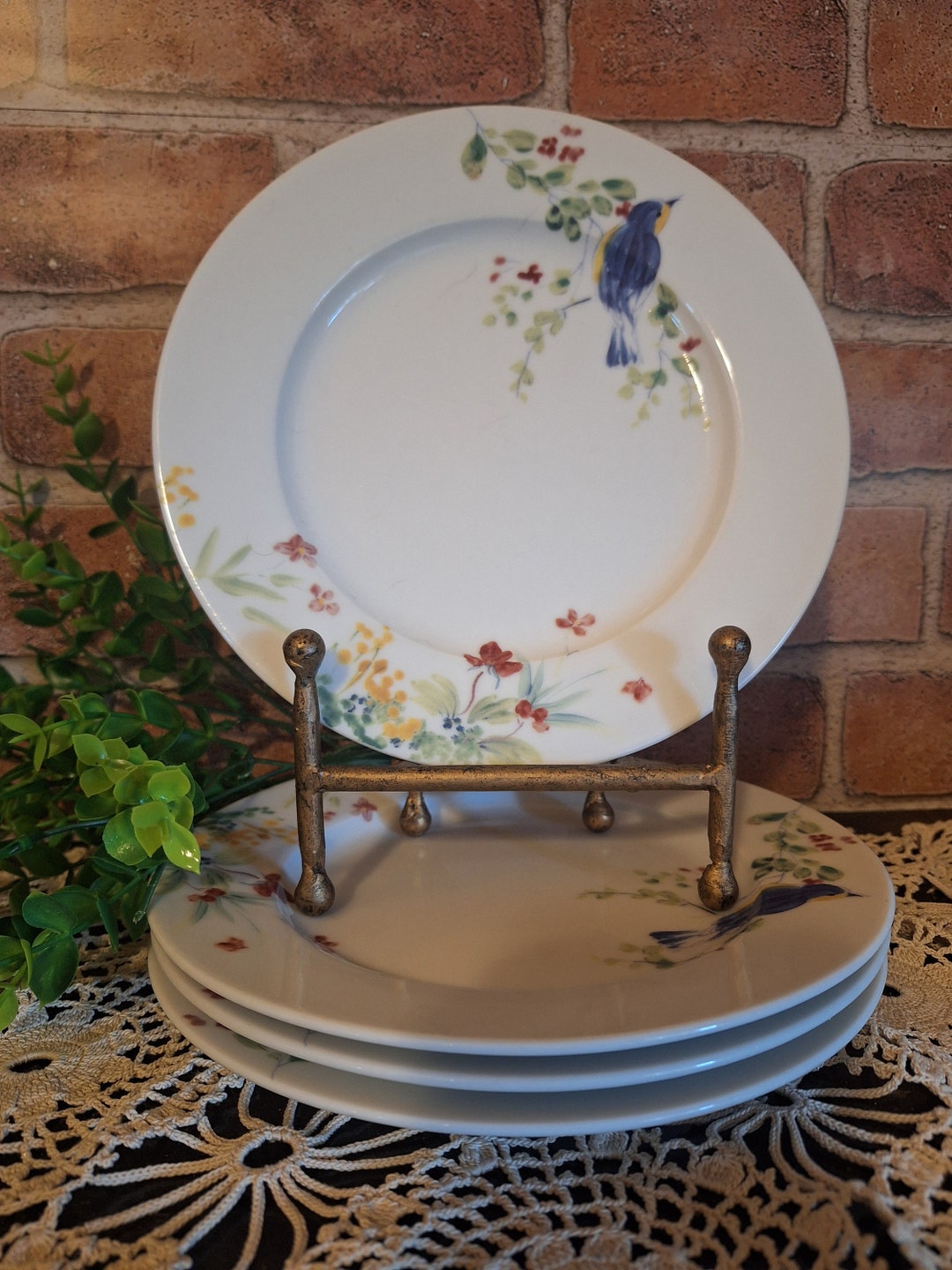 Set of 4 Paula Dean Blue Bird Plates, 8" Lunch Plates ,cottage Core ...
