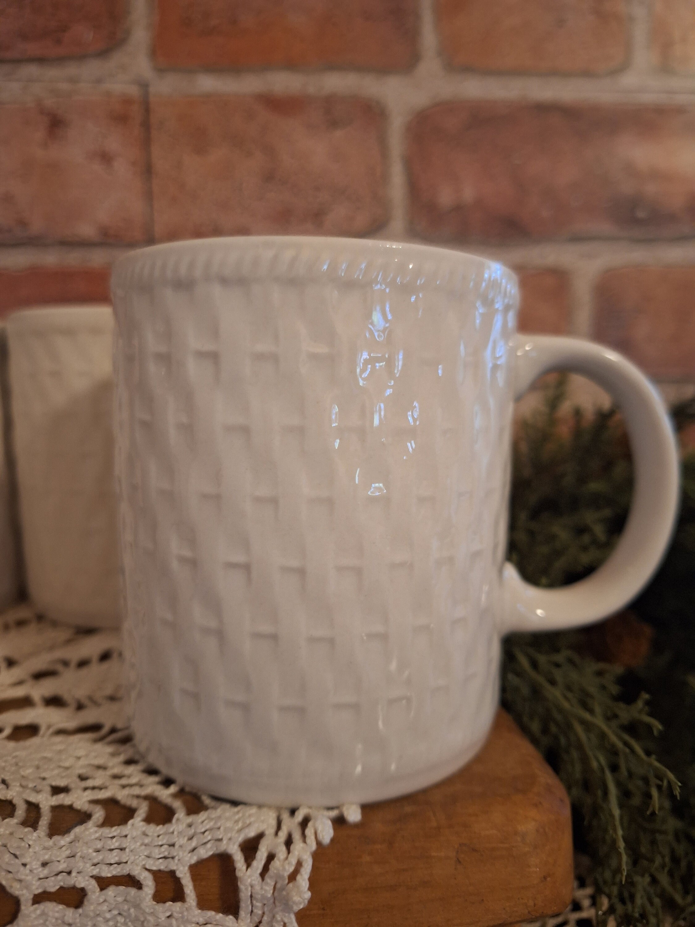 Set of 4 Vntg.oneida White Wicker Pattern Mugs, Neutral Decor, Coffee ...