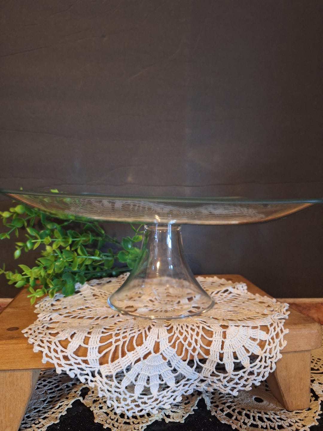 Vntg Square Clear Glass Cake Plate/ Stand With Pedistal, Cottage Core ...