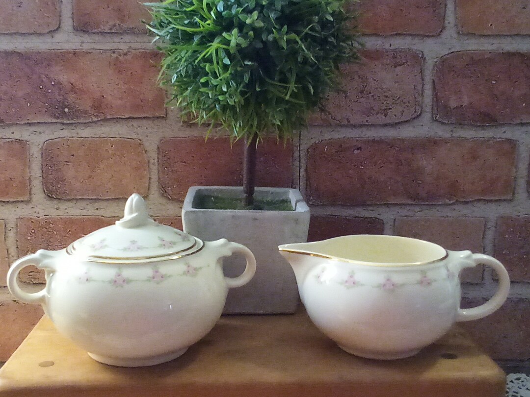 Vintage Dainty Cream With Pink Rose Bud Cream & Sugar, Cottage Core ...