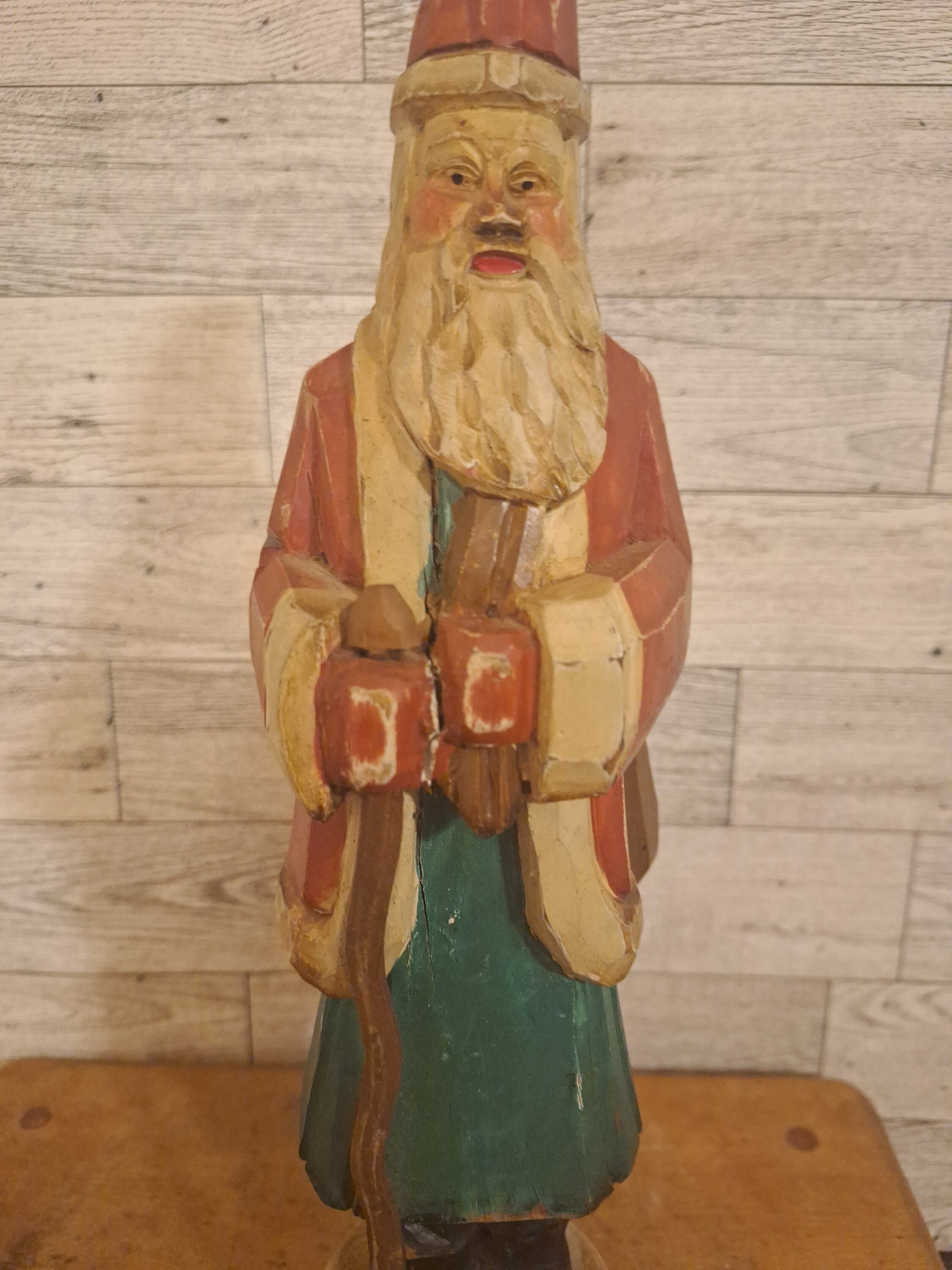 Vntg Handcarved Wood Santa Statue ,pencil Santa, Primitive Christmas, Rustic Christmas, Country ...