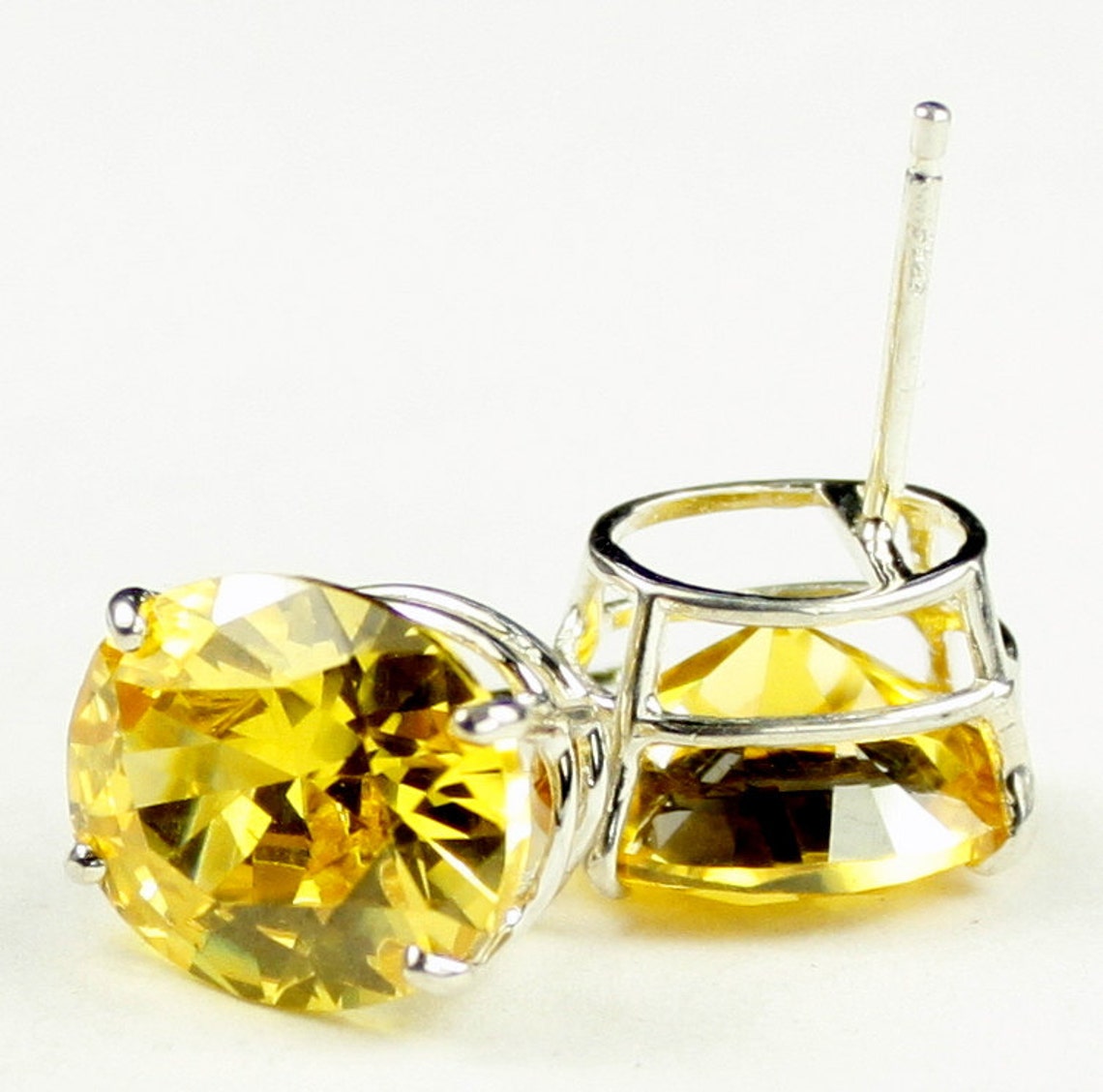 Golden Yellow CZ 925 Sterling Silver Post Earrings SE202 | Etsy