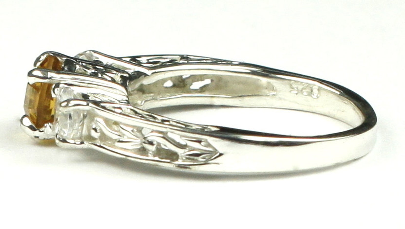 Citrine W/ Two 4mm CZ Accents 925 Sterling Silver Engagement - Etsy