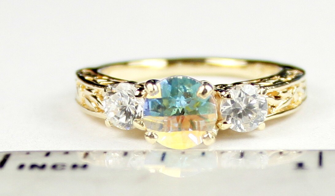 Mercury Mist Topaz W/ 2 Accents 10KY Gold Ring R254 | Etsy