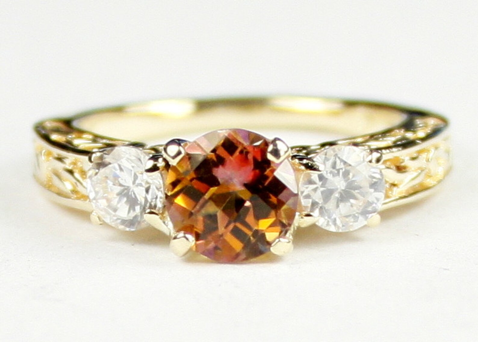 Twilight Fire Topaz W/ 2 Accents 10KY Gold Ring R254 - Etsy
