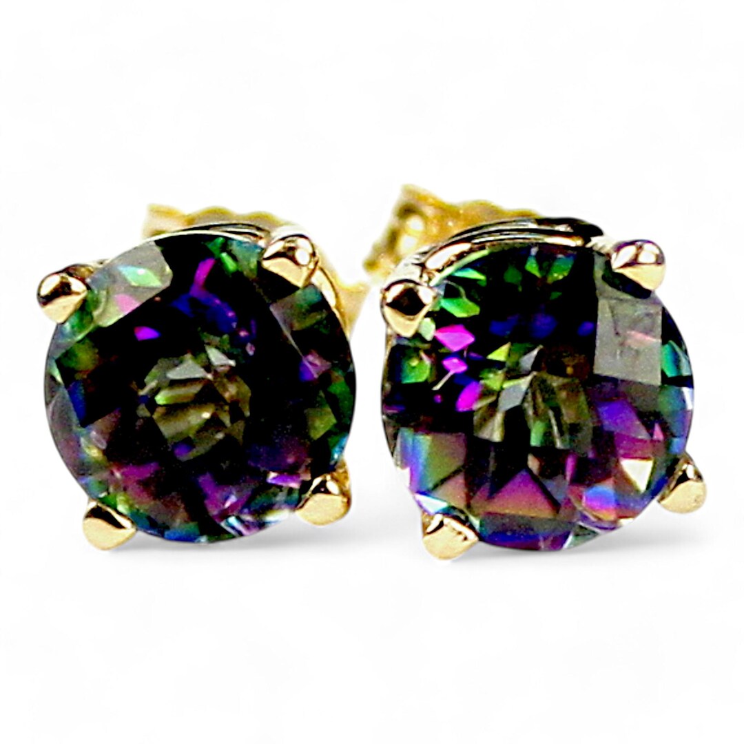 Mystic Fire Topaz, 14KY Gold Post Earrings, E012 - Etsy