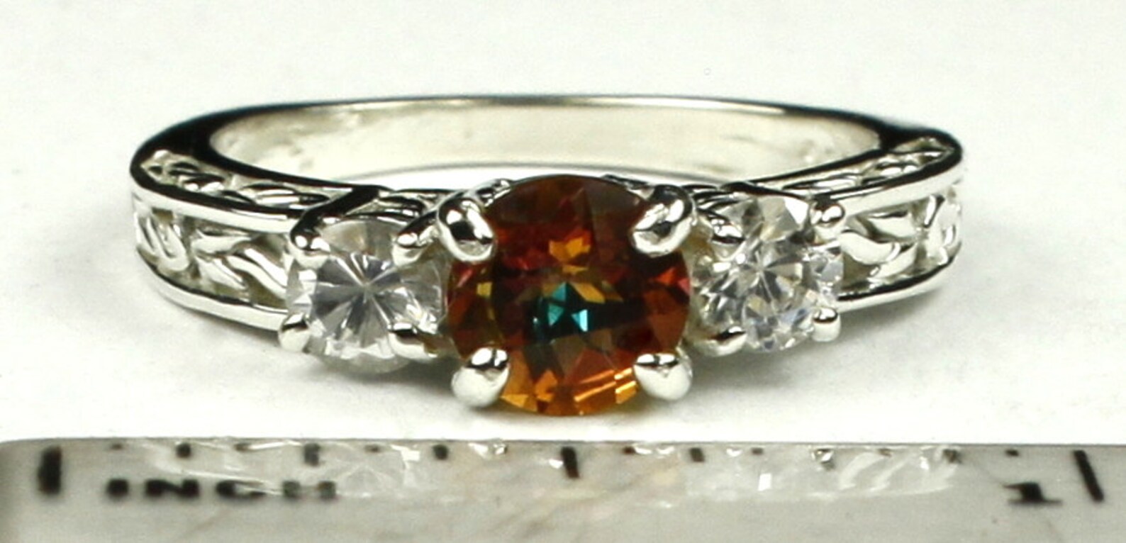 Twilight Fire Topaz W/ Two 4mm CZ Accents 925 Sterling Silver - Etsy