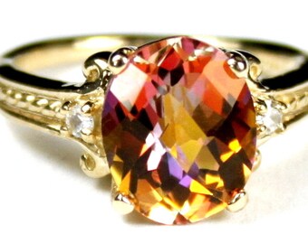 Twilight Fire Topaz W/ 2 Accents 10KY Gold Ring R254 | Etsy