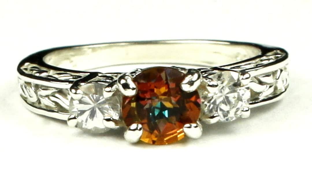Twilight Fire Topaz W/ Two 4mm CZ Accents, 925 Sterling Silver ...