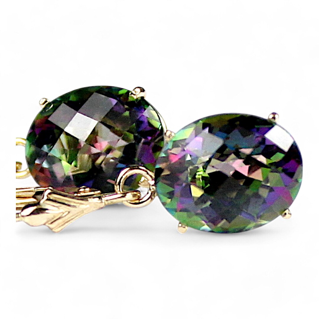 Mystic Fire Topaz, 14KY Leverback Earrings, E107 - Etsy