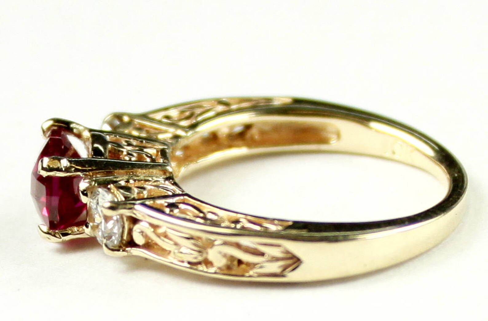 Created Ruby W/ 2 Accents 14KY Gold Ring R254 - Etsy