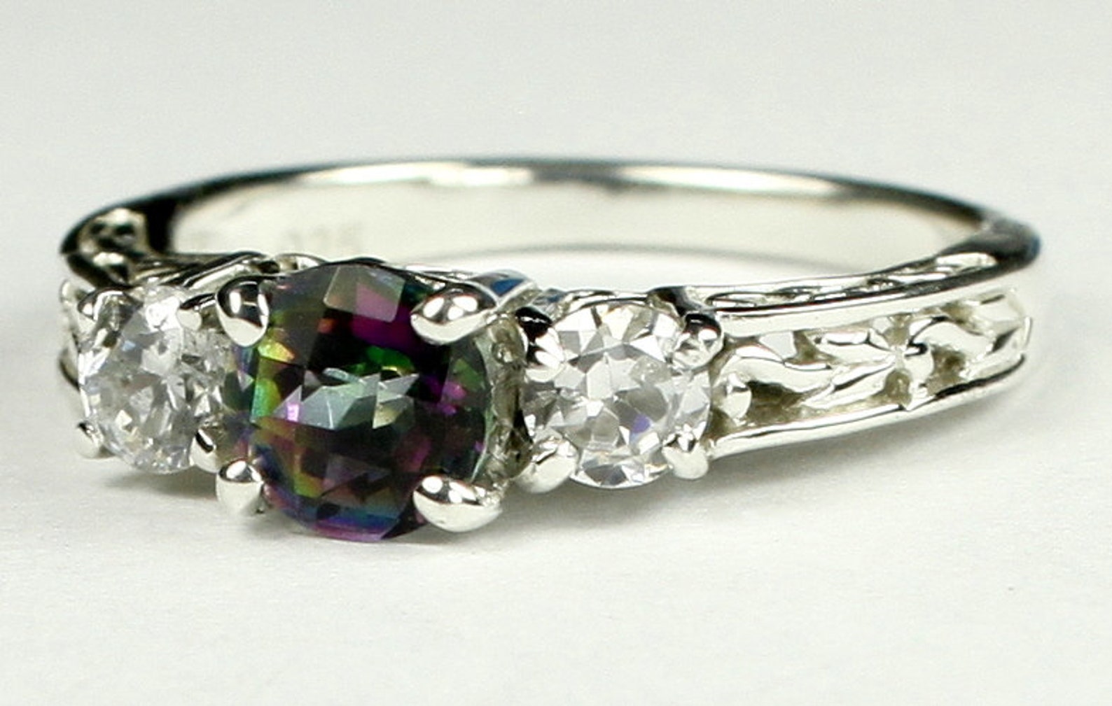 Mystic Fire Topaz W/ Two 4mm CZ Accents 925 Sterling Silver - Etsy