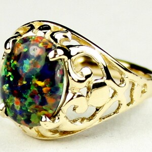 Created Black Opal, 10KY Gold Ring, R004 - Etsy