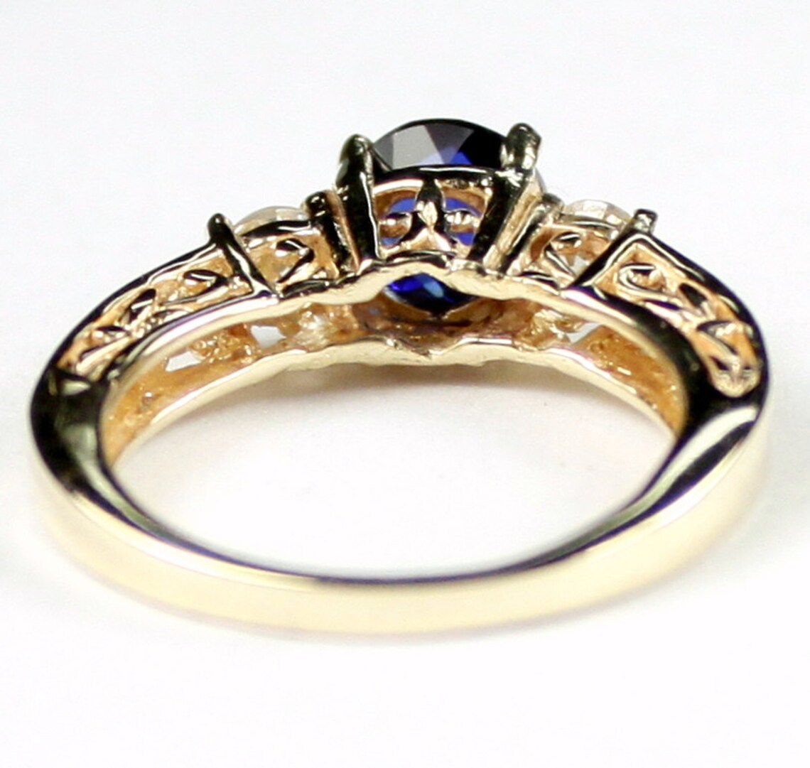 Created Blue Sapphire W/ 2 Accents 10KY Gold Ring R254 - Etsy