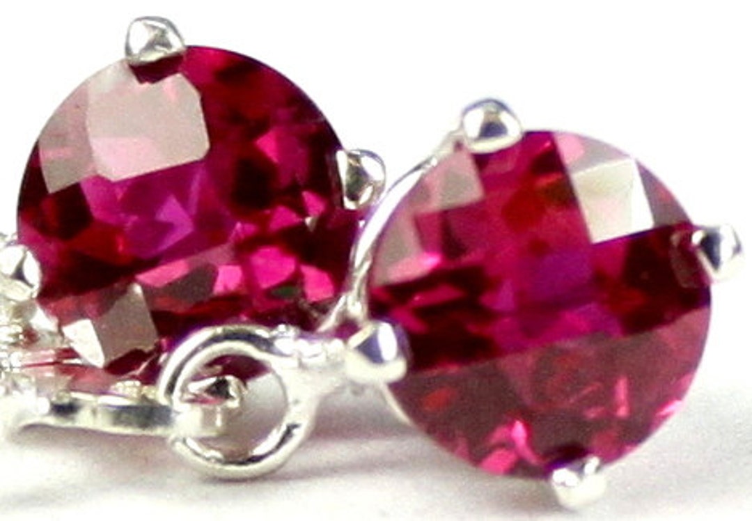 Created Ruby, 925 Sterling Silver Leverback Earrings, SE017 - Etsy