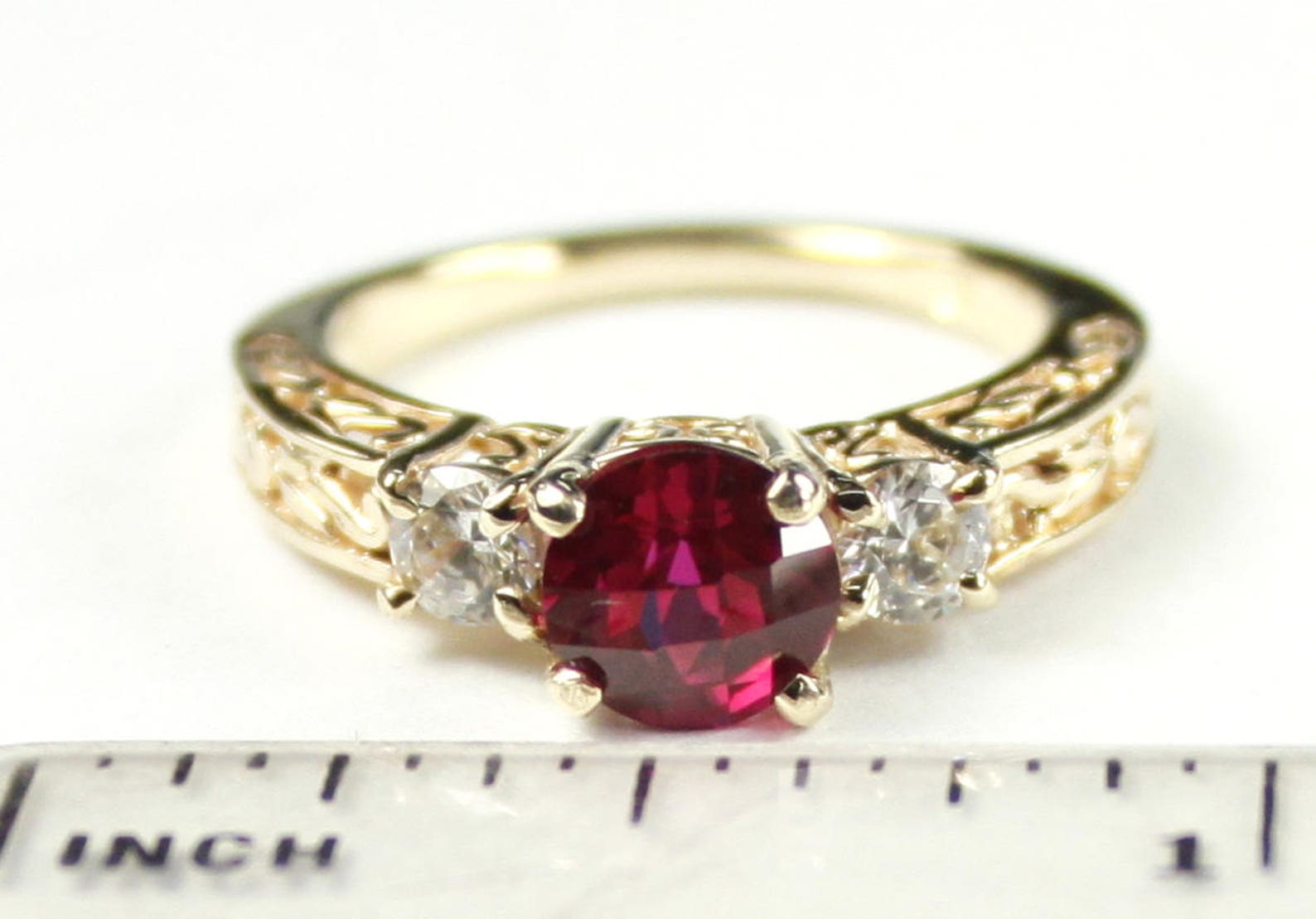 Created Ruby W/ 2 Accents 14KY Gold Ring R254 - Etsy