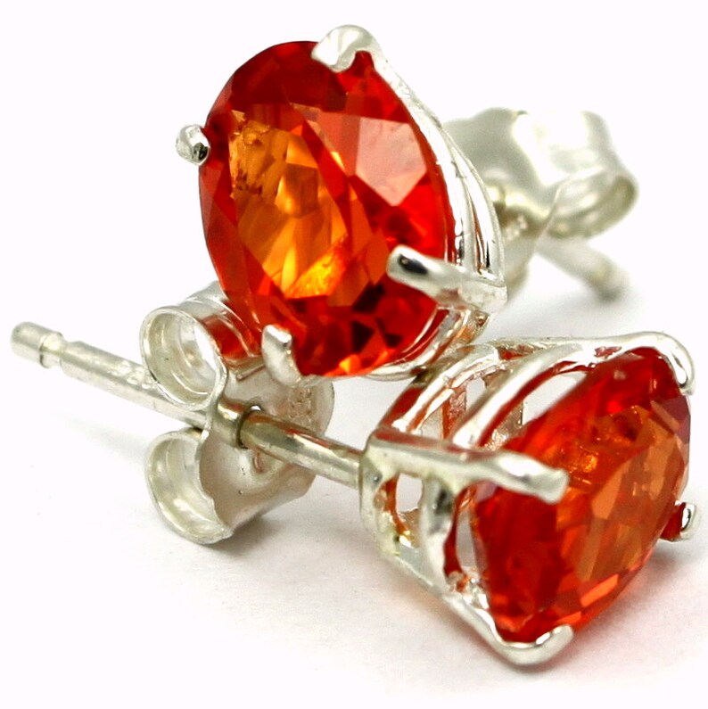 Created Padparadscha Sapphire 925 Sterling Silver Post | Etsy