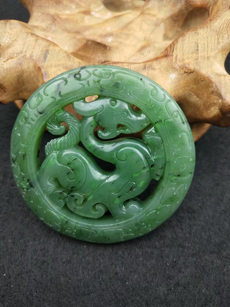 Free Delivery Natural Green Jade Dragon Round Jade Pendant | Etsy