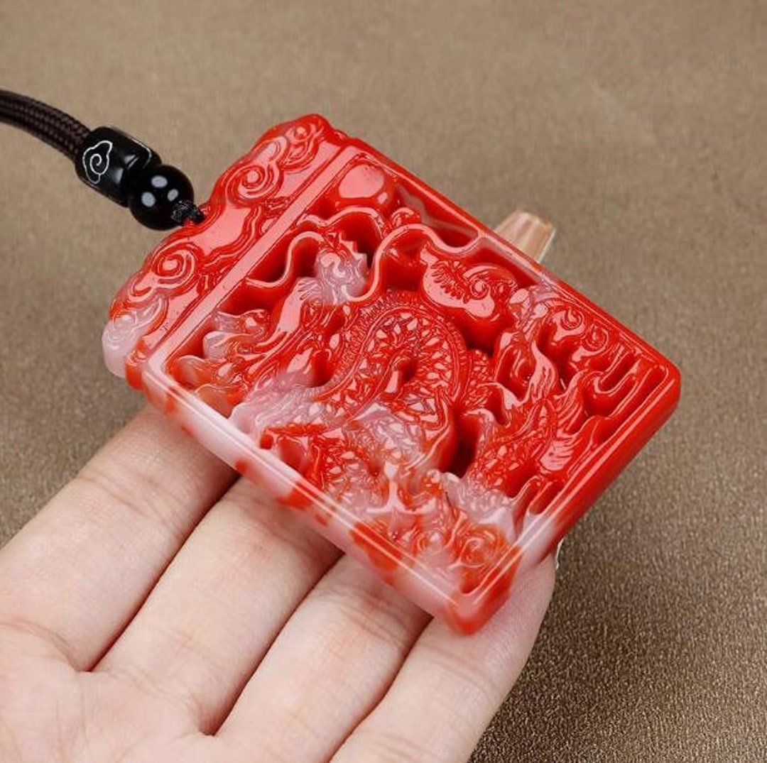 Free Delivery Natural AAA Dark Red White Jadeite Jade Handmade Charm ...
