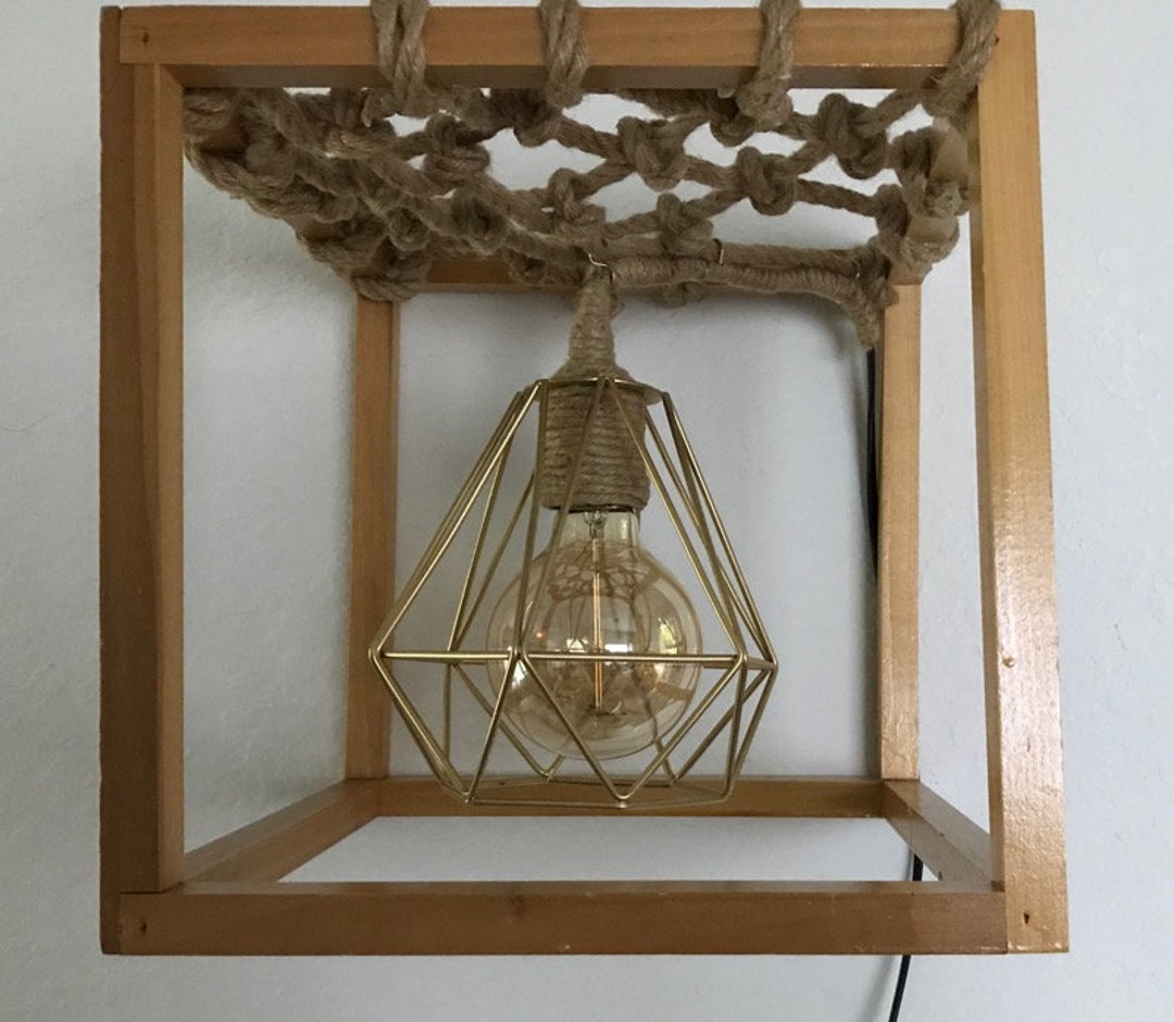 Custom Wooden LED Light Fixture Cube 12 With Globe Antique Style Bulb ...