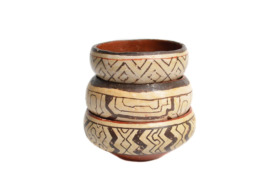 Shipibo Stackable Bowls / Peruvian Pottery With Geometric Patterns ...