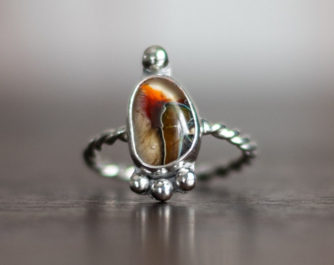 Sterling Silver Ring, Handcrafted Art Glass Stone, Unique Cabochon ...