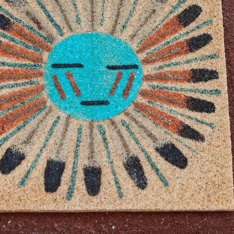 Sun & Eagle Vintage Navajo Textured Sand Painting Tile Signed by Ethel ...
