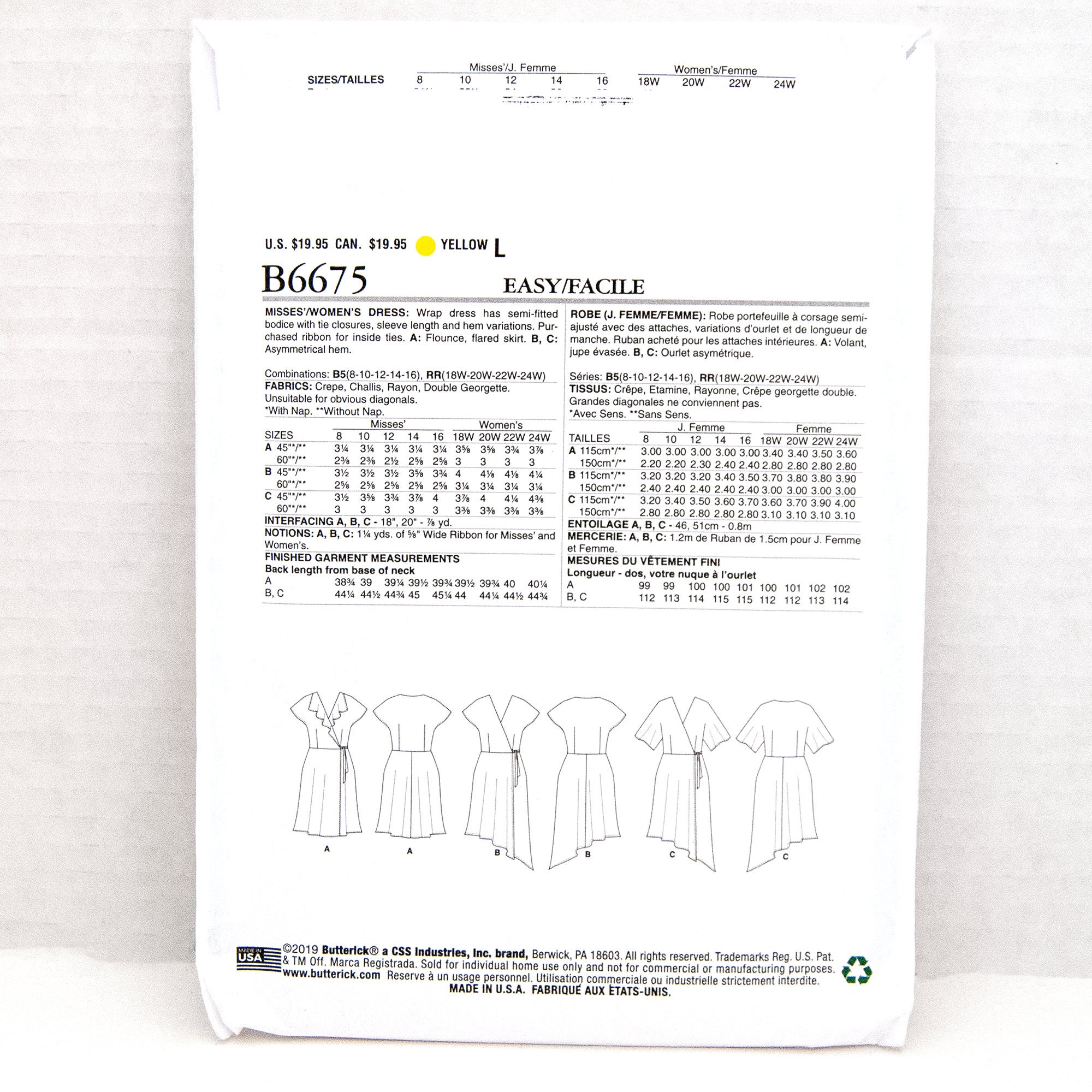 Wrap Dress Sewing Pattern, Misses and Women's in Plus Sizes 18W, 20W ...