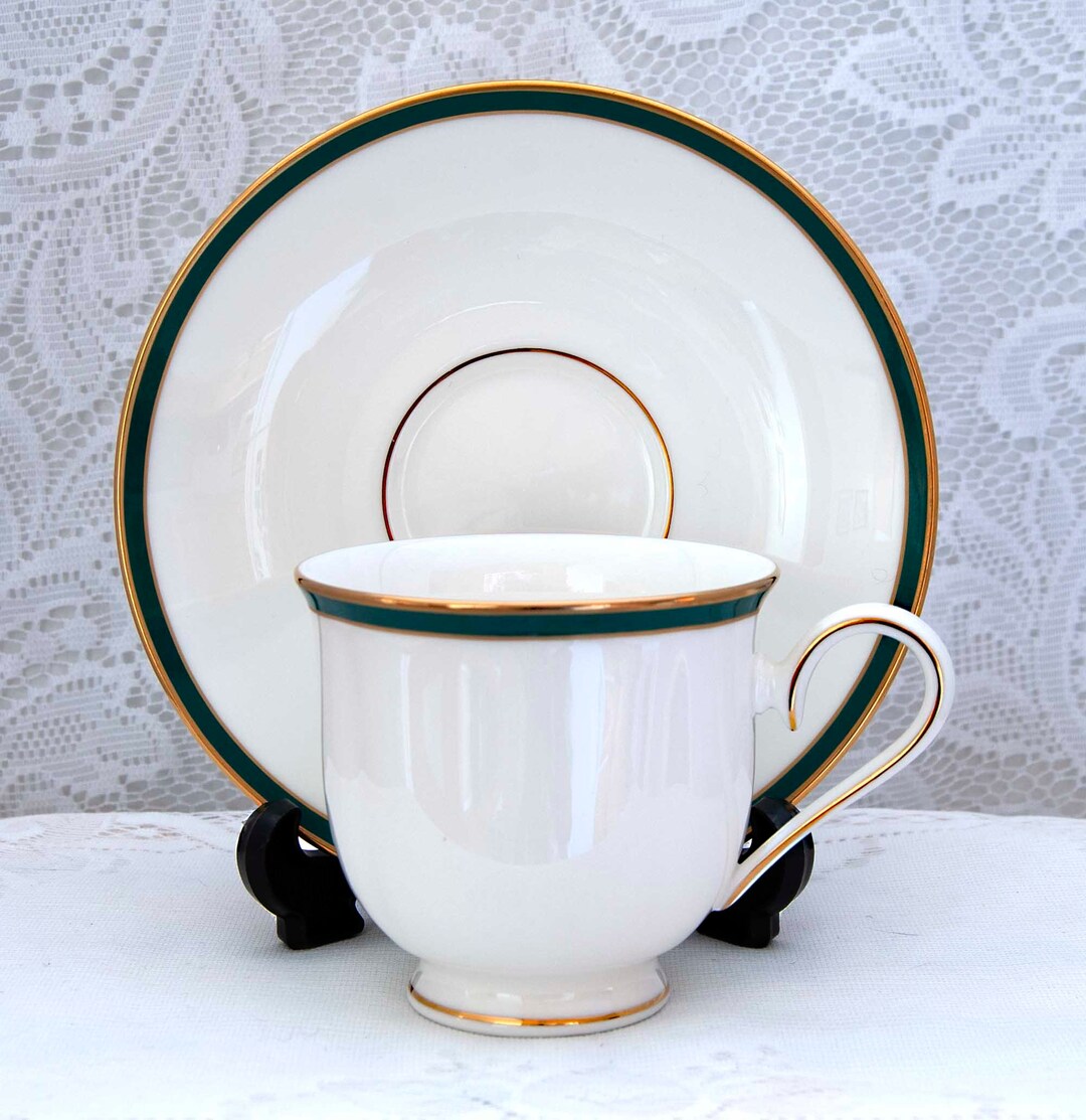 Teacup and Saucer, Margaret by Lenox, Teal Green & Gold Trim, Debut ...