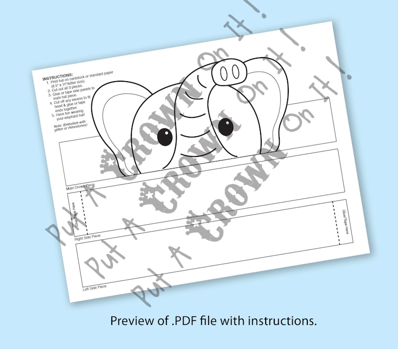 Elephant Paper Crown COLOR YOUR OWN Printable | Etsy