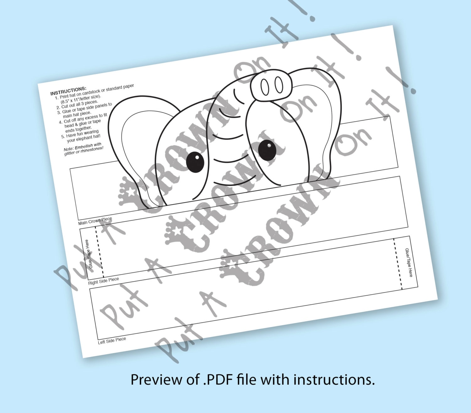 Elephant Paper Crown COLOR YOUR OWN Printable | Etsy