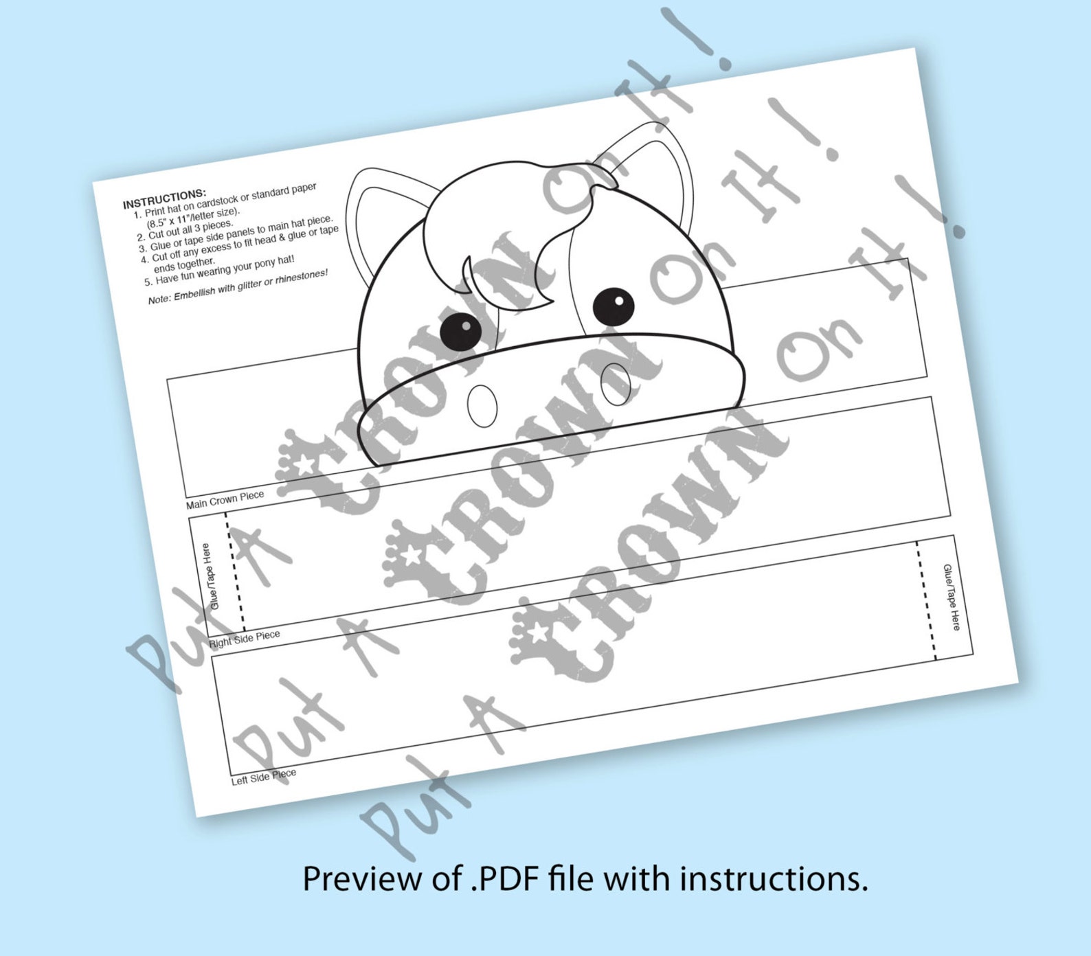 Pony Paper Crown COLOR YOUR OWN Printable | Etsy