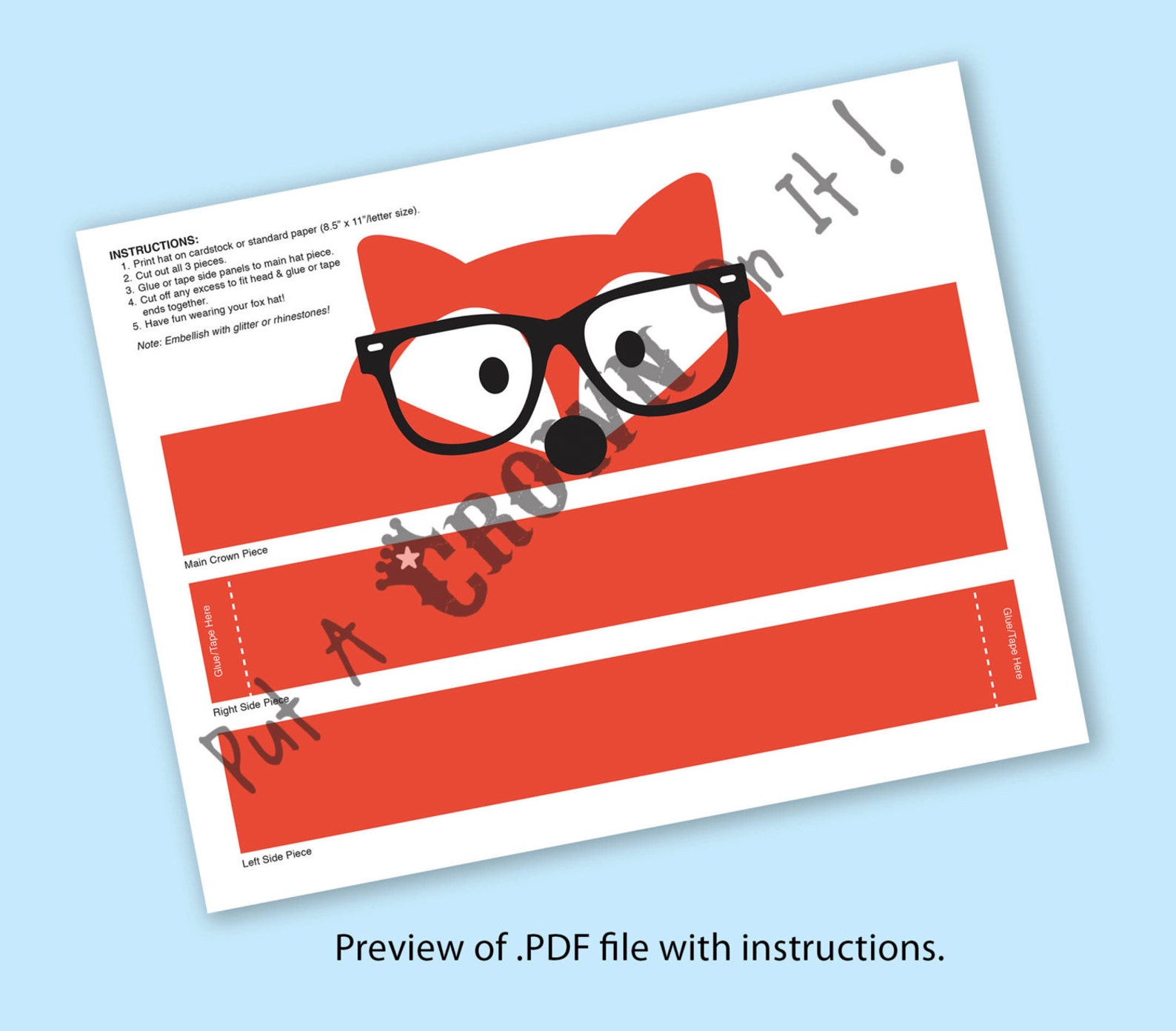 Hipster Fox Paper Crown Printable | Etsy