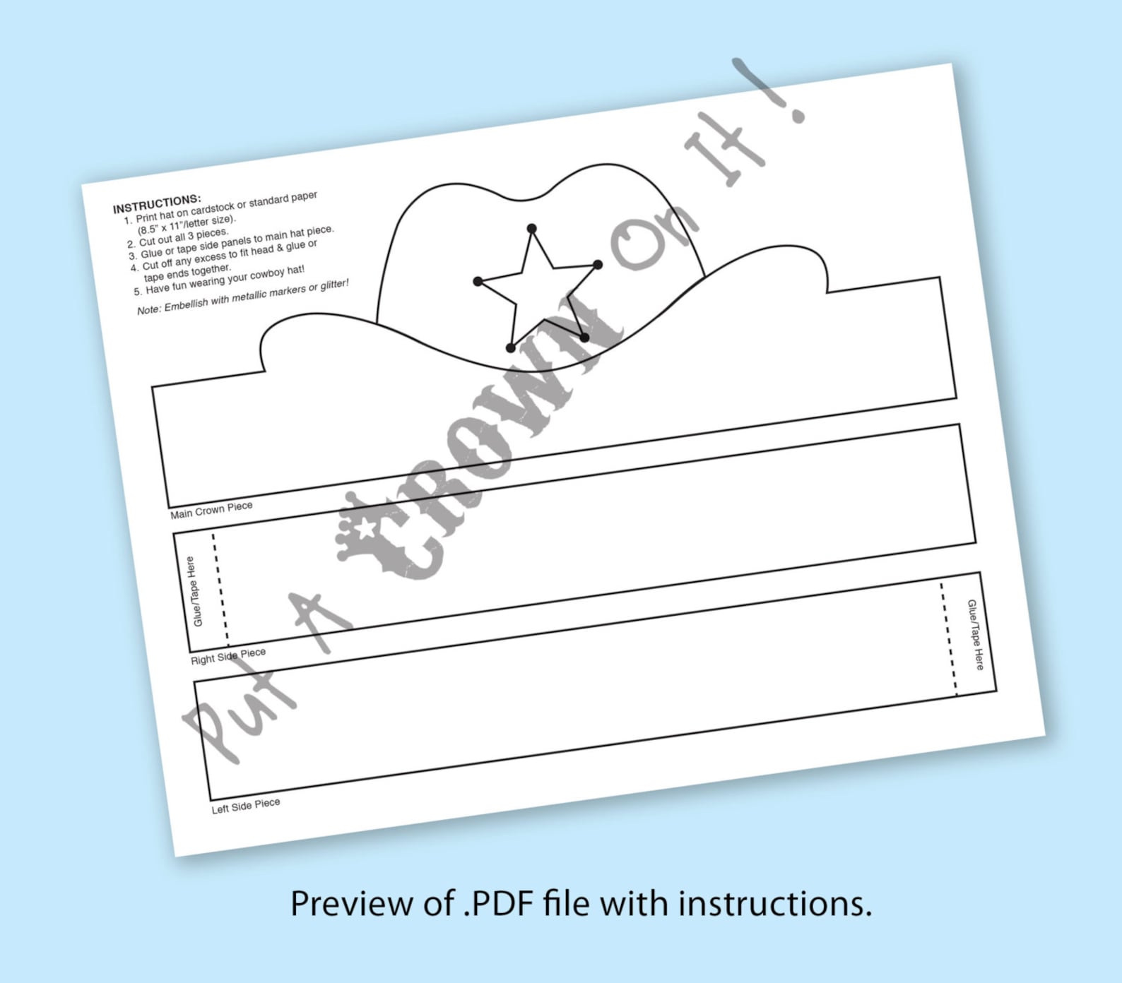 Cowboy Hat Paper Crown COLOR YOUR OWN - Printable - Etsy