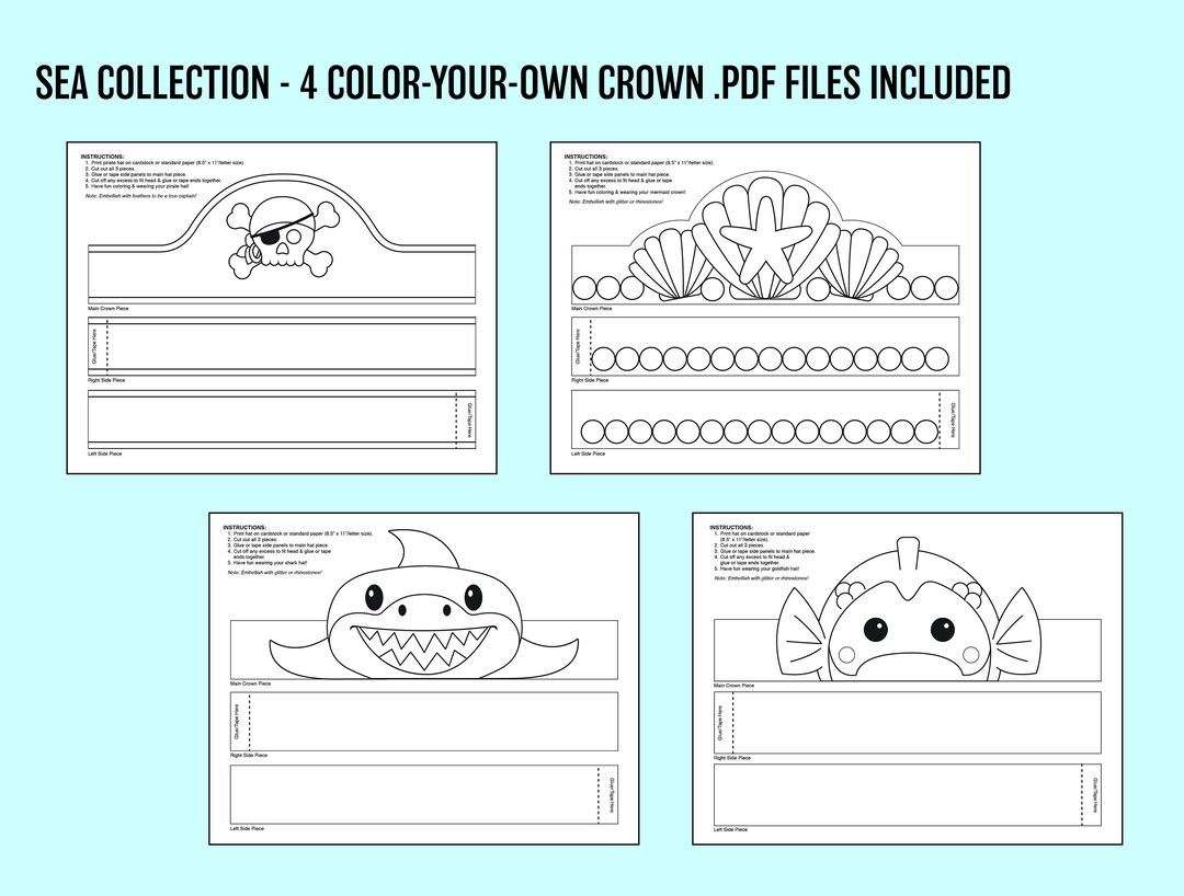 Sea - Multi-pack COLOR YOUR OWN Crown - Printables - Etsy
