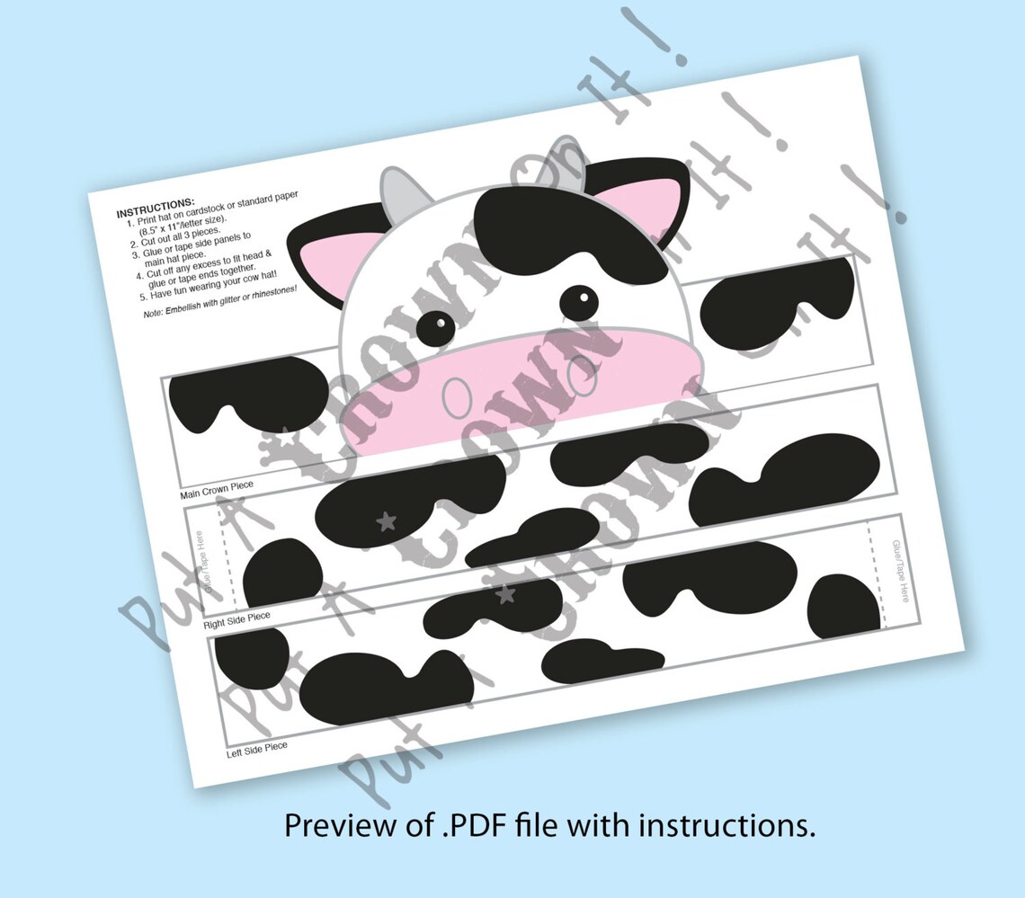 Cow Paper Crown Printable - Etsy
