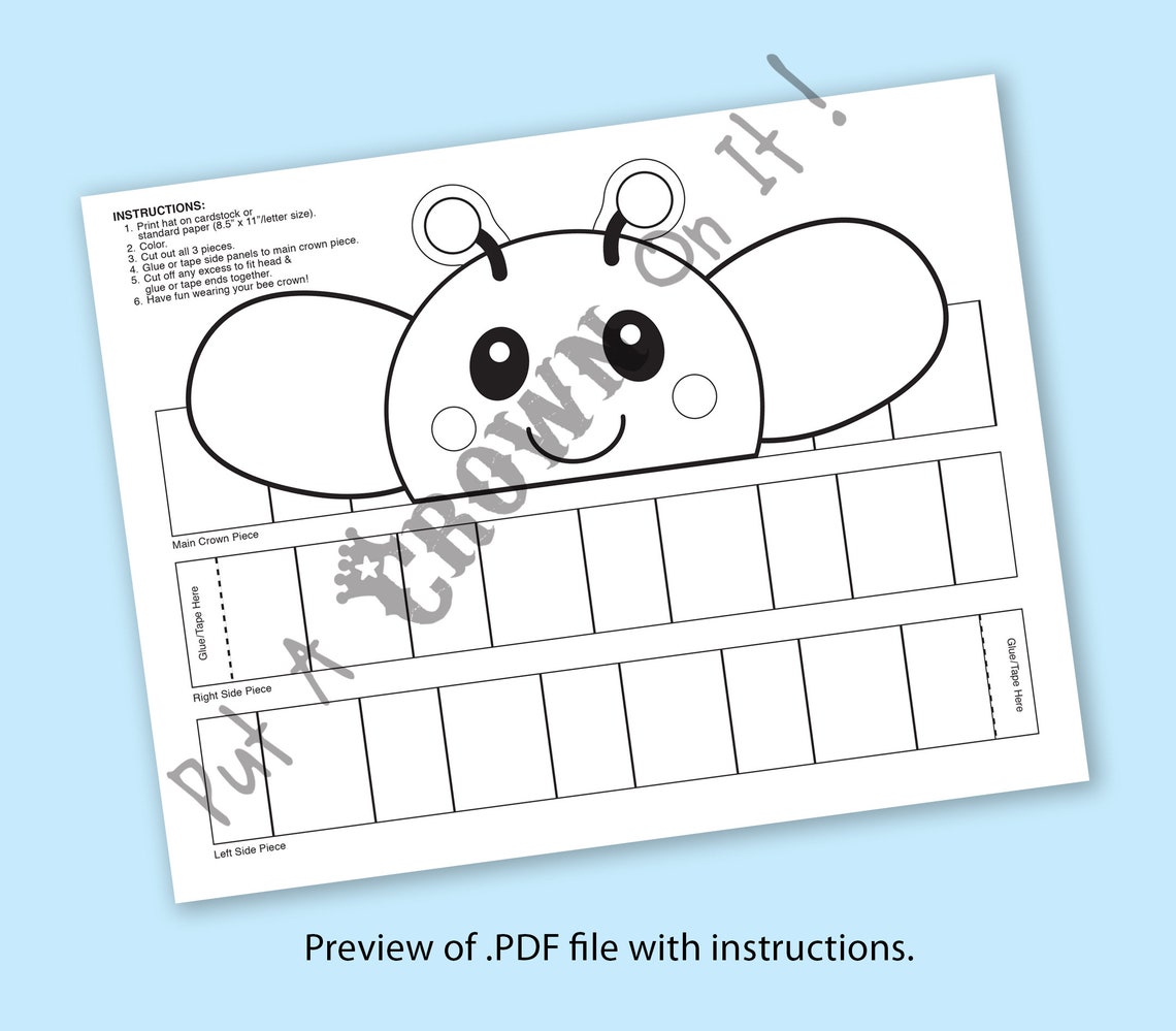 Bee Paper Crown COLOR YOUR OWN - Printable - Etsy