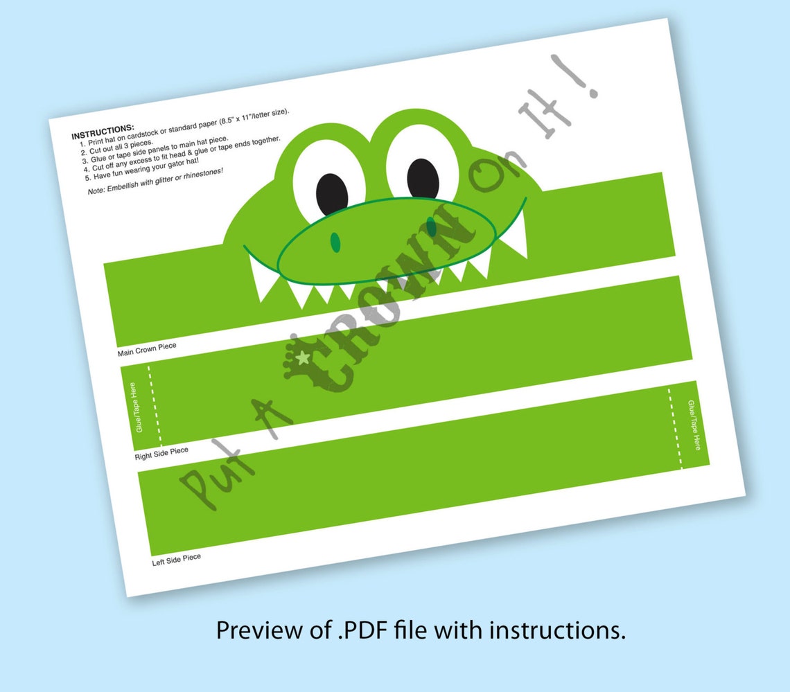 Gator Paper Crown - Printable - Etsy