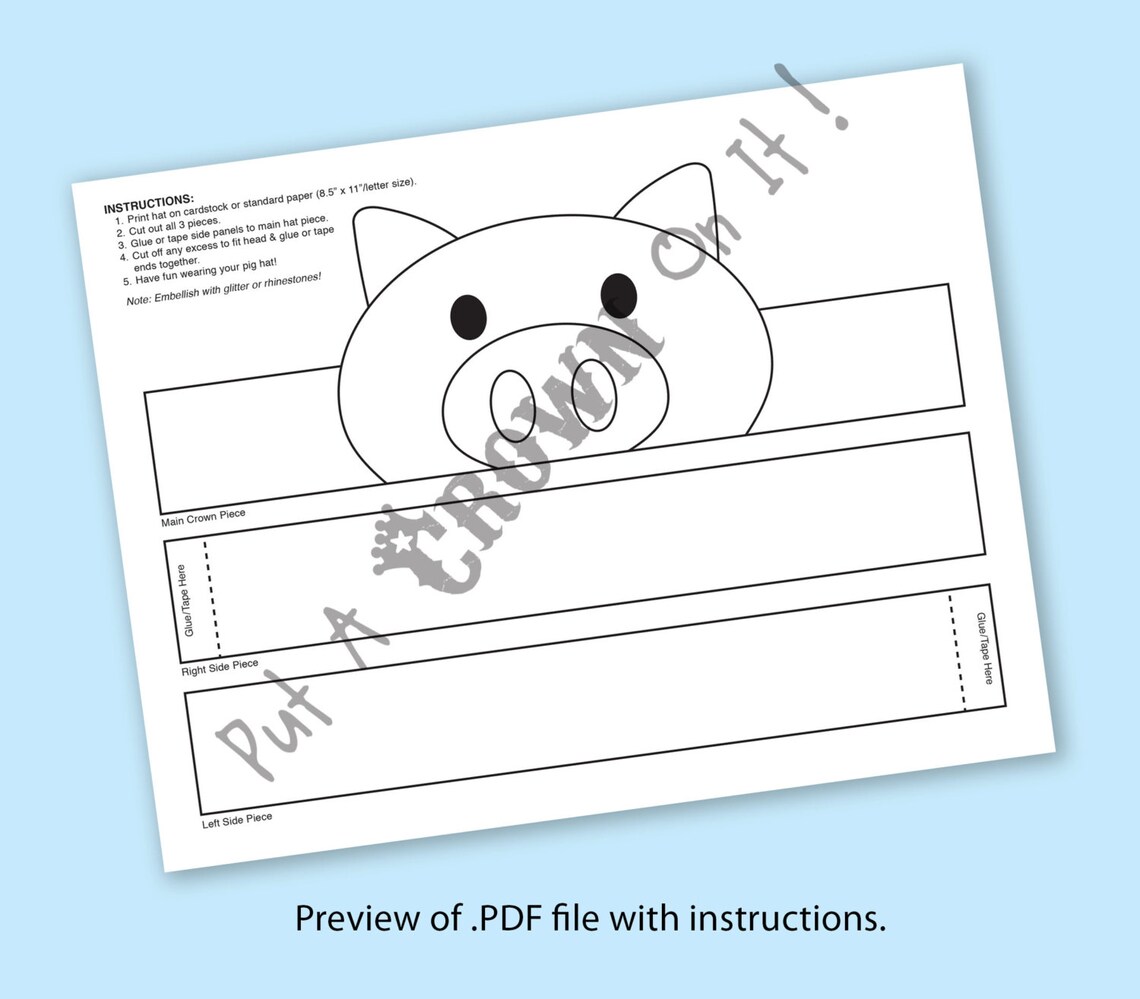Pig Paper Crown COLOR YOUR OWN - Printable - Etsy