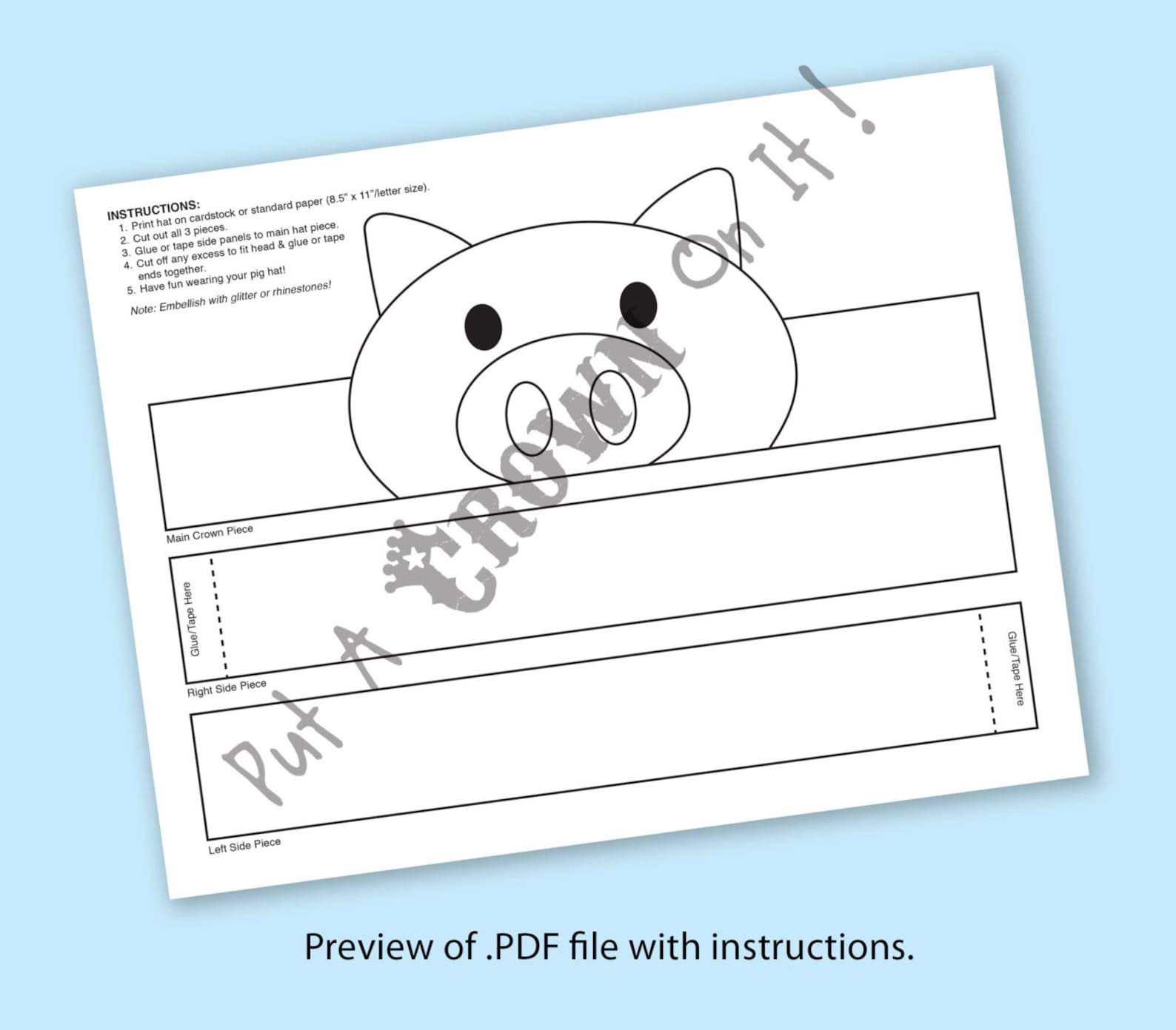 Pig Paper Crown COLOR YOUR OWN - Printable - Etsy